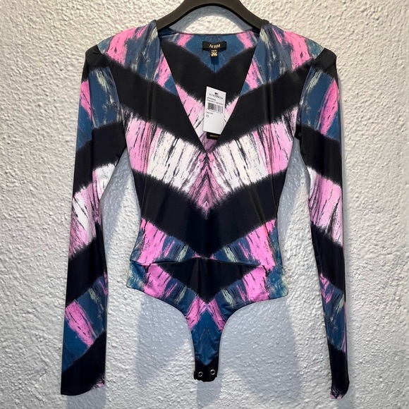 AFRM | Tops | Nwt Afrm Sybil Deep V Chevron Stripe Bodysuit Wremovable ...